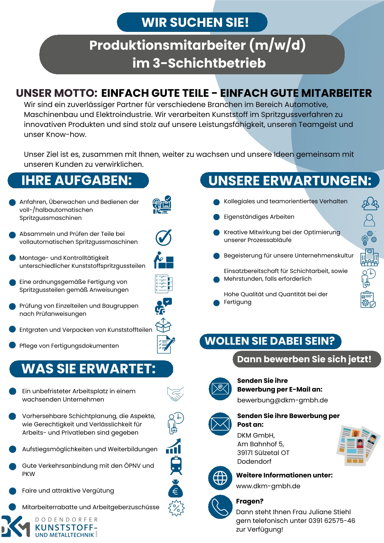 Job / Karriere, DKM Kunststoff- und Metalltechnik GmbH